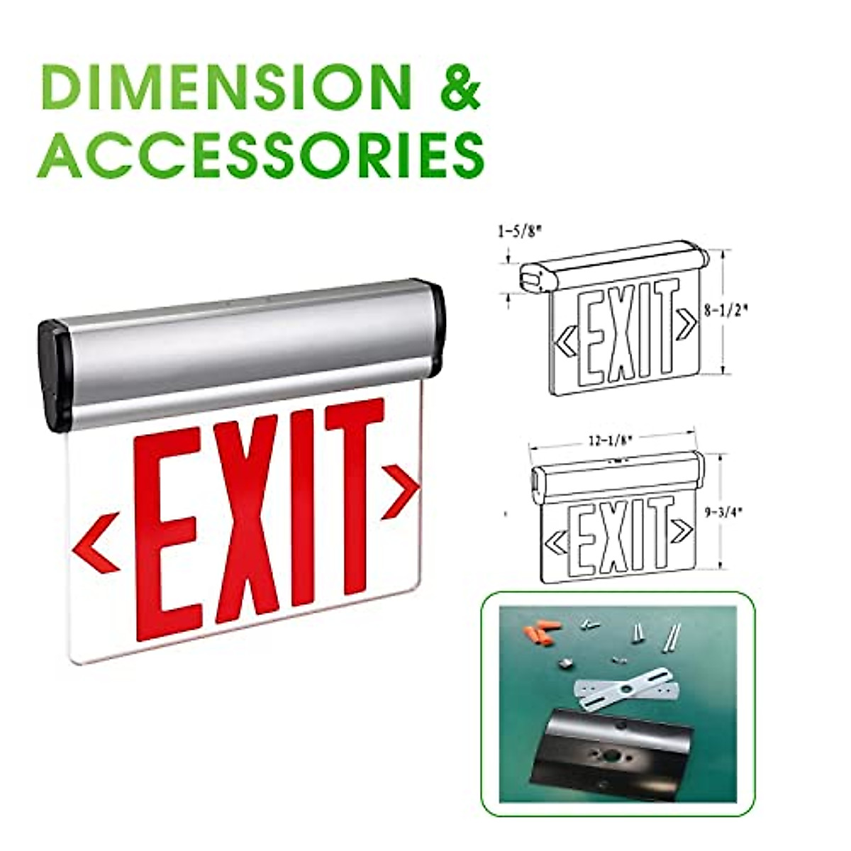 Garrini LED Emergency Exit Sign with Backup Battery UL Certified Wall Ceiling Mounting Acrylic Clear Replaceable Panel Removable Indicator Arrows, Fire Resistant GSEL-200SR