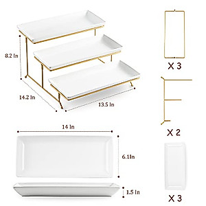 LYEOBOH 3 Tier Serving Stand and Platters Set Large Tiered with Collapsible Sturdier Rack 14 Inches Tray for Appetizer Fruit, Dessert Cupcake, White