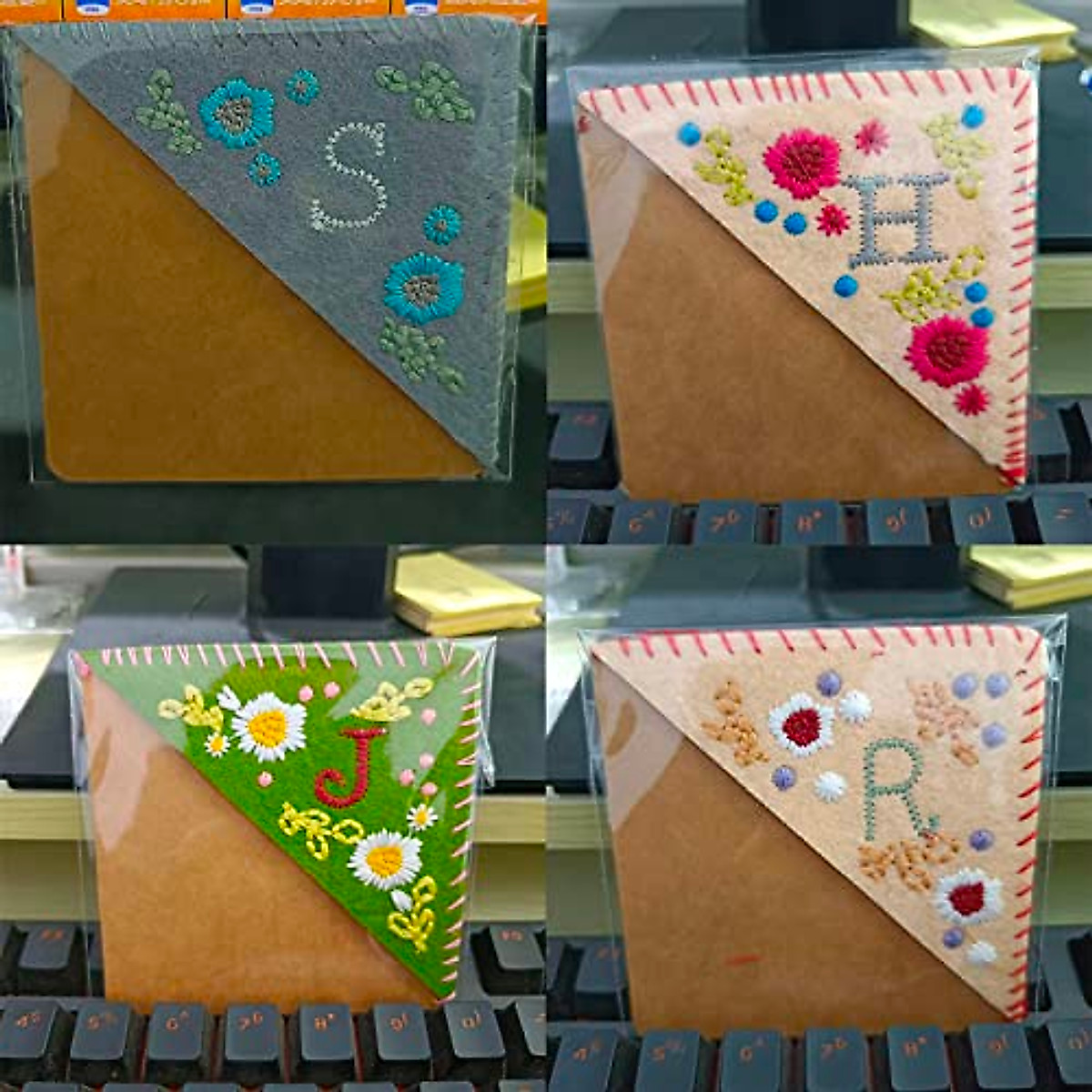 SuanlaTDS 1PC Personalized Hand Embroidered Corner Bookmark, Handmade Art Souvenirs Felt Corner Initial Letter Bookmark for Book Lovers