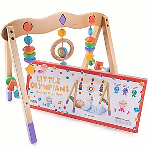 Little Olympians Wooden Baby Gym - Child Activity Center Newborns & Early Infants - Wood Mobile Interactive Play Station for Tummy Time - Educational & Developmental Learning Toys, Ages 0-5 Months