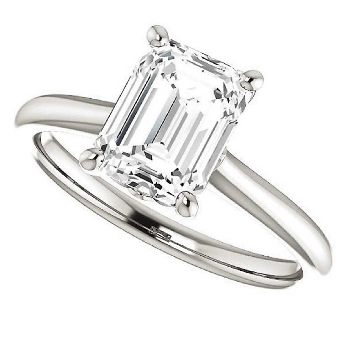 Moissanite Handmade Engagement Ring 2 CT Emerald Cut Moissanite Solitaire Wedding Ring for Women VVS Colorless Promise Gifts (925 Silver (White Gold Plated))