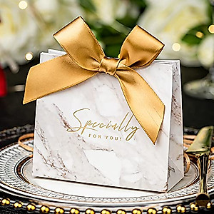 Yoption 50pcs Marble Wedding Party Favor Boxes, Vintage Wedding Candy Boxes Bags Chocolate Treat Gift Boxes with Ribbons for Wedding Bridal Shower Birthday Party Decoration (Marble)