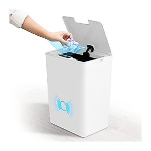 Touchless Motion Sensor Automatic Trash Can with Lid, Waynmer Garbage Bin Perfect for Office, Hotel, Kitchen, PIR Sensor and Vibration Sensor Both Support, 15Liter / 4 Gallon