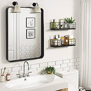 Fixwal 4 Set Floating Shelves Wall Shelves for Storage Hanging Shelves Wall Mounted for Living Room Kitchen and Bedroom Bathroom for Wall Decorative Storage (Black)