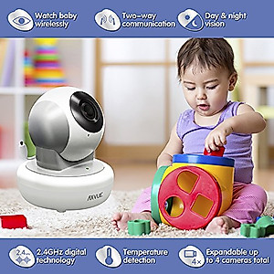 Video Baby Monitor with Remote-Controlled Camera and Wide Screen by Axvue, Grey, Model E650