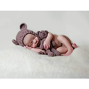 Lppgrace Newborn Baby Girls Boys Bear Hat Beanie with Bear Dolls Photography Accessories (Brown)