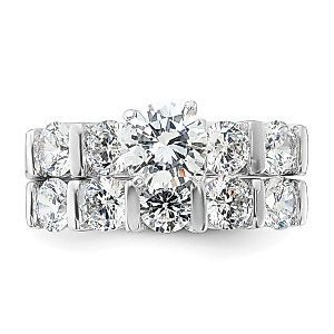 925 Sterling Silver Cubic Zirconia CZ Engagement Ring Wedding Band 2-piece Bridal Jewelry Set Size 8