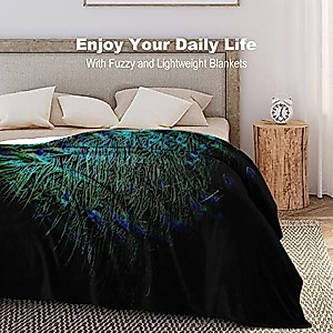 Peacock Feather Flannel Fleece Throw Blankets 50"X40" Lightweight Fluffy Winter Fall Blanket Cozy Soft Fuzzy Plush Home Decor for Couch Bed Sofa Bedroom Living Room Travel