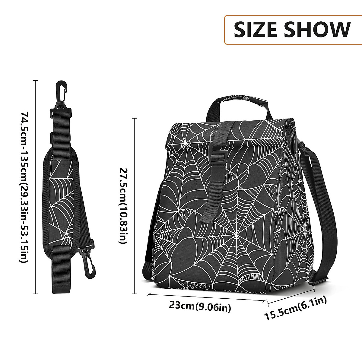 Lunch Bag Cooler Bag Thermal Insulated Men Women Travel School Work Spider Web Black Portable Beach Shoulder Strap