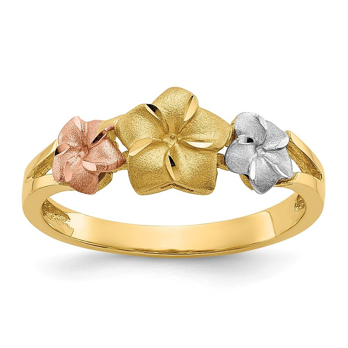 Size 8.5 - Solid 14k Gold Tri-Color Plumeria Ring (8mm)