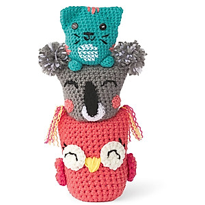 Boye Jonah's Hands Cute Critters Beginners Crochet Kit for Kids and Adults, Makes 3 Animals, Multicolor 10 Piece, Small
