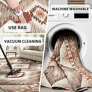 BESTSWEETIE 8x10 Area Rugs, Washable 8x10 Rug, Non Slip Floor Carpet, Low Pile Water Repellent, Ultra Soft Moroccan Rugs for Living Room Bedroom Indoor-Cream/Camel