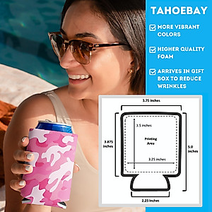 TahoeBay Blank Beer Can Cooler Sleeves (25-Pack) Bulk Sublimation Blanks for Vinyl Plain Collapsible Foam Can Sleeves Coolers for Soda Cans & Bottles Black White Assorted Solid Color (Pink Camo)