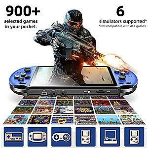 Handheld Game Console 5.1 inch Pro Retro Games Consoles Built-in Classic Games Rechargeable Battery Portable Style Game Consoles X12 Blue
