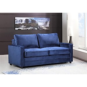 Container Furniture Direct Rosina Convertible Sleeper Sofa with Innerspring Mattress and Durable Metal Frame, 500 lb Capacity, Mid-Century Velvet Pull Out Couch Bed, 70" Wide, Full Size, Cobalt Blue