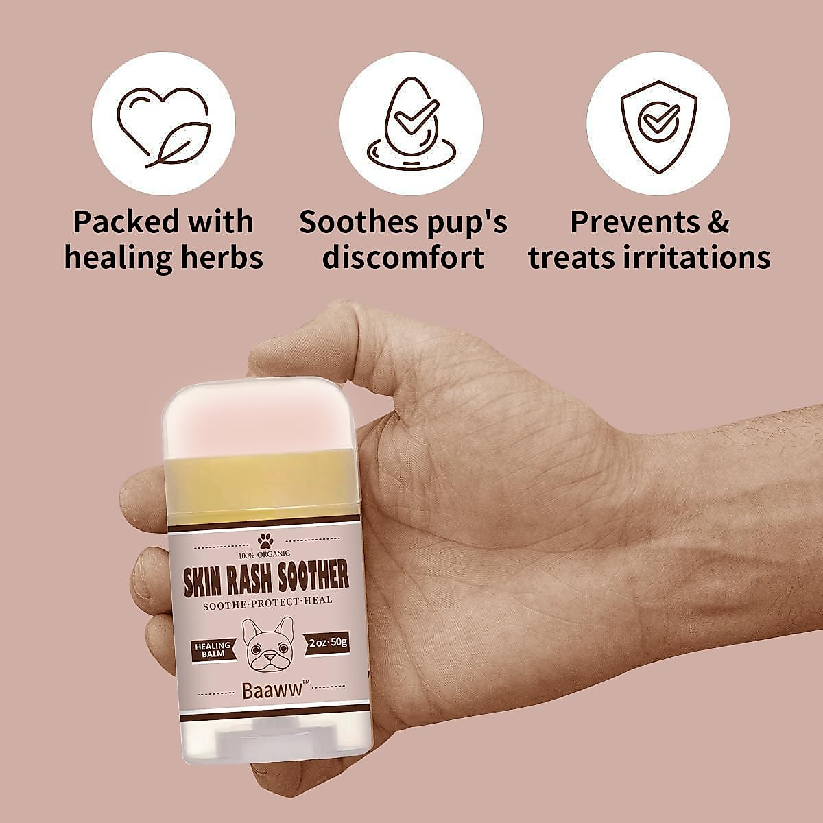 Baaww Dog Skin Rash Soother, Stick 2OZ, Allergy and Itch Relief for Dogs, Skin Moisturizer, Organic & All-Natural, Dog Moisturizer for Dry Skin, Dog Lotion, Ultimate Healing Balm, Dog Rash Cream
