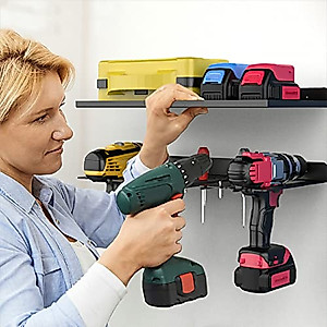 TZDTMEOS Electric Drill Storage Rack , Power Tool Organizer, Holds 4 Drills & Batteries, Hanging Wall Mounted Organizer for Garage, Home, Workshop, Shed (Rack)
