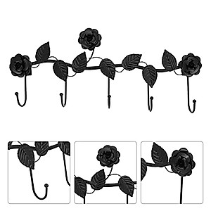 Zerodeko Iron Art Wall Hook Door Back Hook Storage Rack Rose Flower Hook Towel Hook Holders Wall Mounted Hanger Coat Rail Rack Hat Hooks Organizer Black Coat Hook Rack