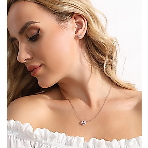 Gloffery 18K Rose Gold Created-Morganite Pendant Necklace for Women 925 Sterling Silver Round Solitaire Dainty Necklaces