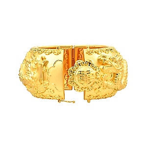 CHOW SANG SANG Chinese Wedding Collection 999.9 24K Solid Gold Price-by-Weight 39.07g Gold Dragon & Phoenix Bangle for Women 93820K | 8 (Wrist Size:15-16 CM)