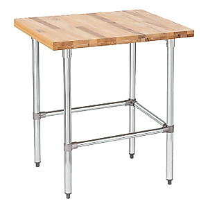 US Maple Top Work Table - 30 x 24 x 35 Inch Commercial Butcher Block Wooden Workbench with Open Base Stabilizing Leg Cross Braces - Fits Restaurant, Warehouse, Home, Kitchen, Garage by DuraSteel