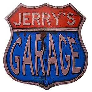 Tin Sign Shop | Iconic Vintage Garage Tin Sign Shield Shape | Personalized for Your Specific Needs | Shield Shape 15x14 inches