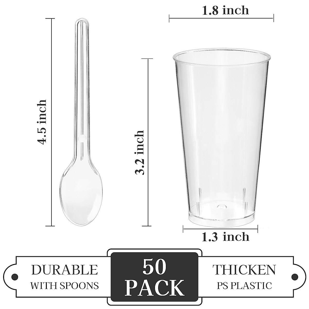 TOFLEN 50 Pack 3 oz Mini Dessert Cups with Lids and Spoons, Round Tall Plastic Dessert Shooters Party Serving Tumbler Cups for Parfait Appetizers & Dessert Shot Glasses