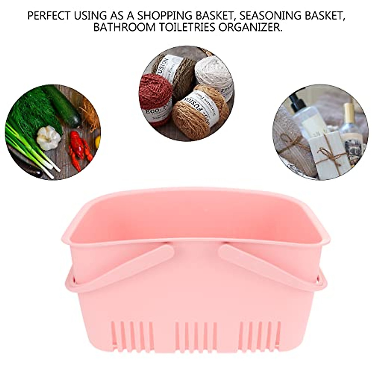 Plastic Shopping Baskets, Shower Basket Bin With Handles for Shower Closet Kitchen Gardening Bathroom Toys(Pink)
