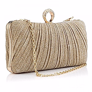 Women Gold Clutch Purses Glitter Evening Handbag Pleated Evening Bag for Lady Formal Bridal Wedding Prom (Gold)