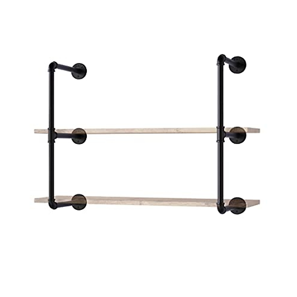 2 Tier Industrial Shelves Brackets, Wall Mount Iron Pipe Shelves, Pipe Floating Shelves for DIY Open Bookshelf Office Kitchen Home Bar (Plank Not Included) (2-Tier)