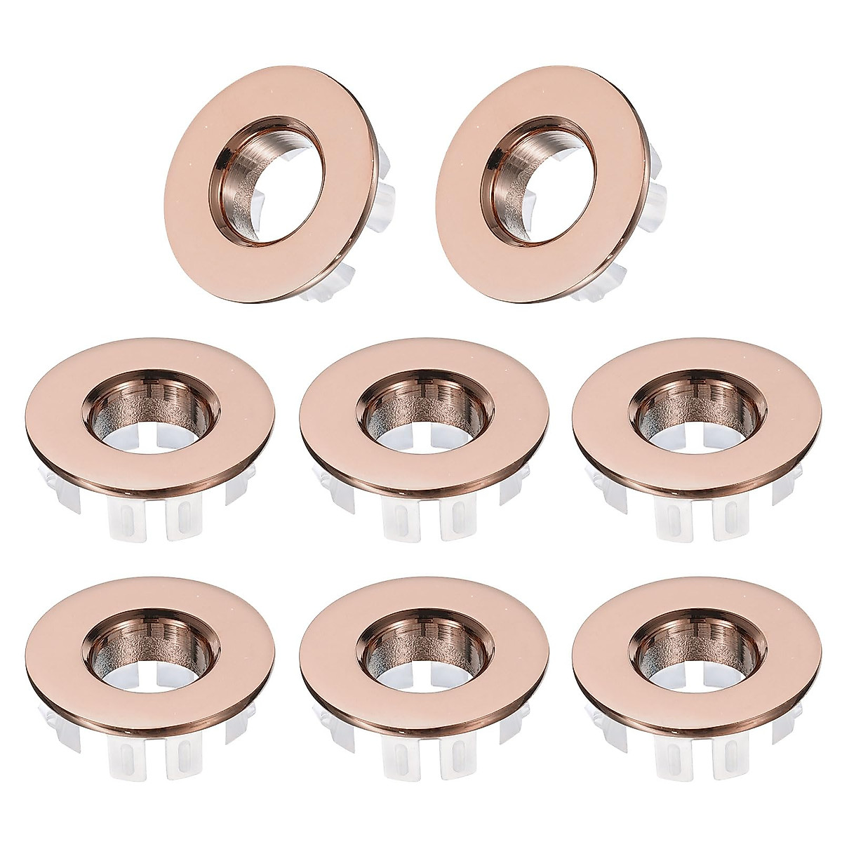 uxcell 8pcs Sink Overflow Rings, Bathroom Kitchen Basin Trim Bath Sink Hole Round Hollow Brass Overflow Drain Cover Insert in Hole (Rose Gold)