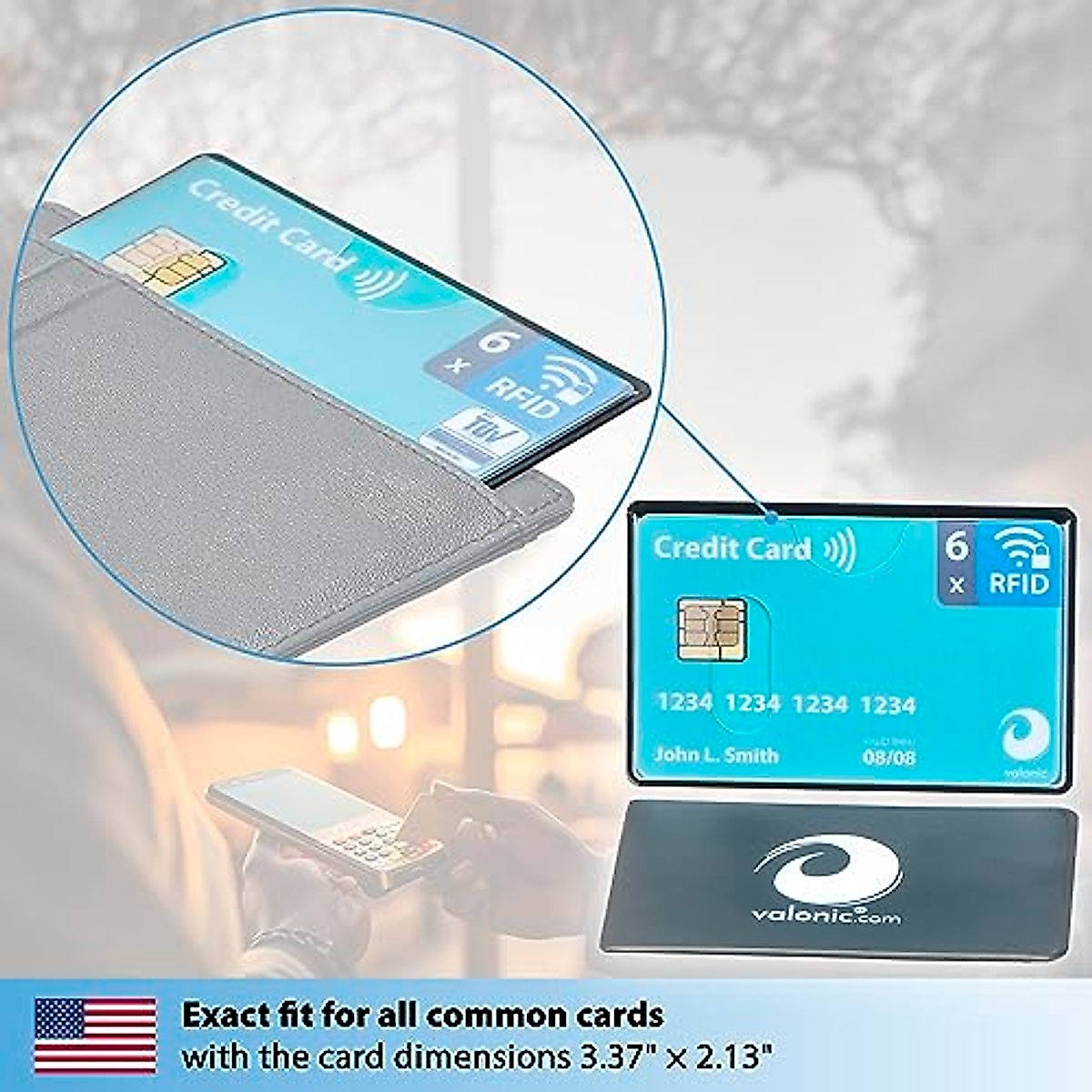valonic set of 6 RFID blocking sleeves - insertion from the top, Credit Card Protector sleeve for wallet - Protection block for Debit Card and Metro Card