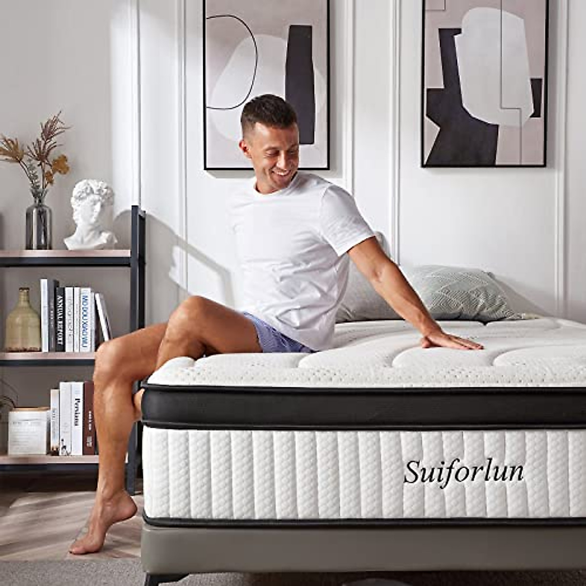 Suiforlun 14 Inch Hybrid Gel Memory Foam and Innerspring Mattress with Bamboo Cover, Euro Top Luxury Mattress with 7 Premium Layers, Pressure Relief, CertiPUR-US Certified, King