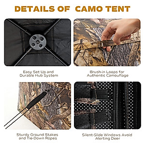 RPNB One-Way 270 Degree See Through Hunting Blind, 2-3 Person Portable Pop-Up Ground Blinds with Carrying Bag, Noise-Free Sturdy Camouflage Hunting Tent for Deer & Turkey Hunting