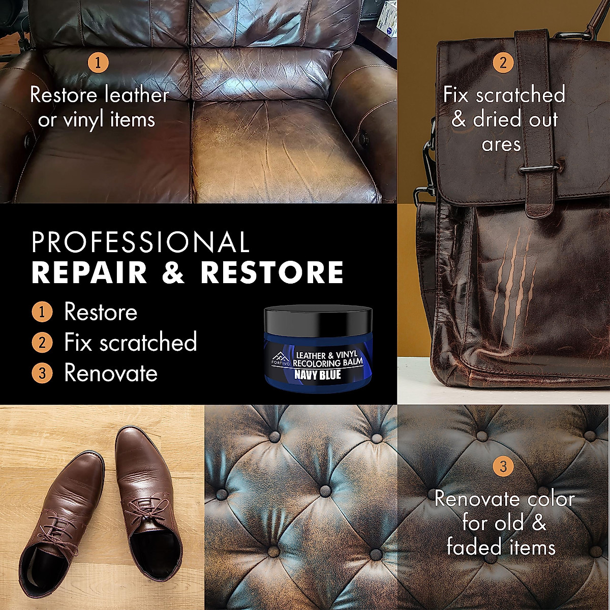 The Original Leather Recoloring Balm, Leather Color Restorer, Leather Scratch Remover, Leather Couch Scratch Repair, Leather Restorer for Couches, Leather Couch Paint, Leather Scratch Repair Navy Blue