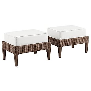 Crosley Furniture Capella 2-Piece Wicker Outdoor Ottoman Foot Rest for Patio, Deck, Porch, Creme