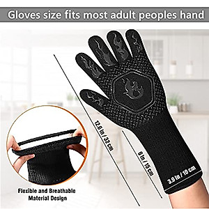 BBQ Fireproof Gloves - Grill Cut-Resistant Gloves 1472°F Extreme Heat Resistant, Silicone Non-Slip Oven Gloves for for Kitchen Garden BBQ Grilling and Outdoor Cooking Campfire