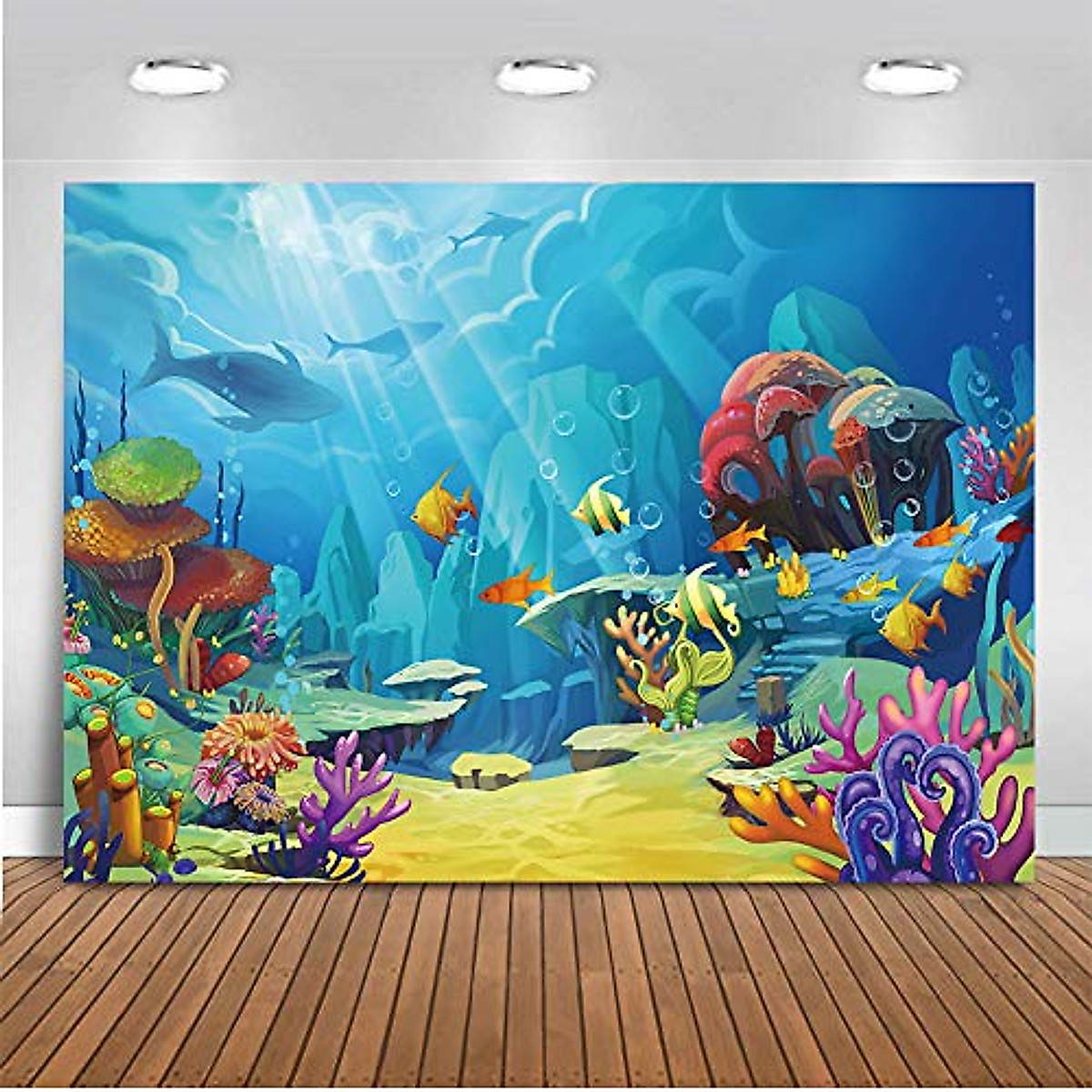 CHAIYA Under The Sea Backdrop Ocean Little Mermaid Backdrop Background for Under The Sea Theme Baby Shower Photo Booth Banner Party Cake Table Decoration 5x3ft 109
