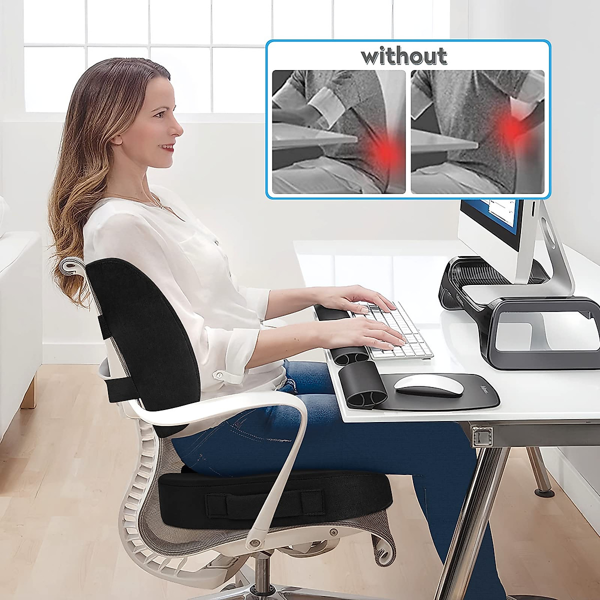 CloudBliss Seat Cushion for Office Chair,Car Seat,Lumbar and Back Support Memory Foam Pillow, Coccyx Cushion for Tailbone ,Sciatica & Back Pain Relief -Black