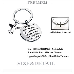 FEELMEM Friendship Keychain Friends are Like Angels You Don't Have to See Them to Know They are There Friend Jewelry Gift for BFF Sister (Silver)