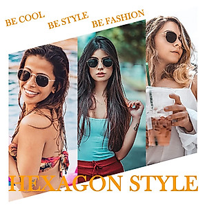 HJSTES Large Hexagonal Polarized Sunglasses Womens Men Trendy Square Mirrored Lens UV Protection(Gold/Yellow)