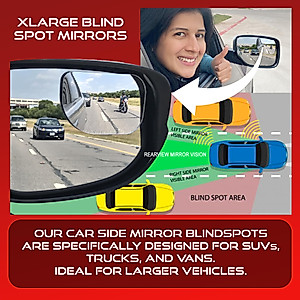 Blind Spot Convex Car Mirror: XLarge Rear View | Rearview Automotive Mirror for Car Exterior Accessories and Interior for Women/Men (2Pack)