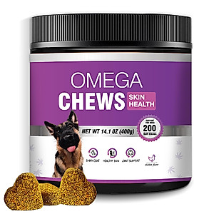 Omega 3 Fish Oil for Dogs Dog Skin and Coat Supplement Omega 3 for Dogs Shiny Coats Dog Skin Allergy Relief for Dogs Itching Reduce Shedding EPA & DHA Fatty Acids Salmon Oil Supplement 200 Ct