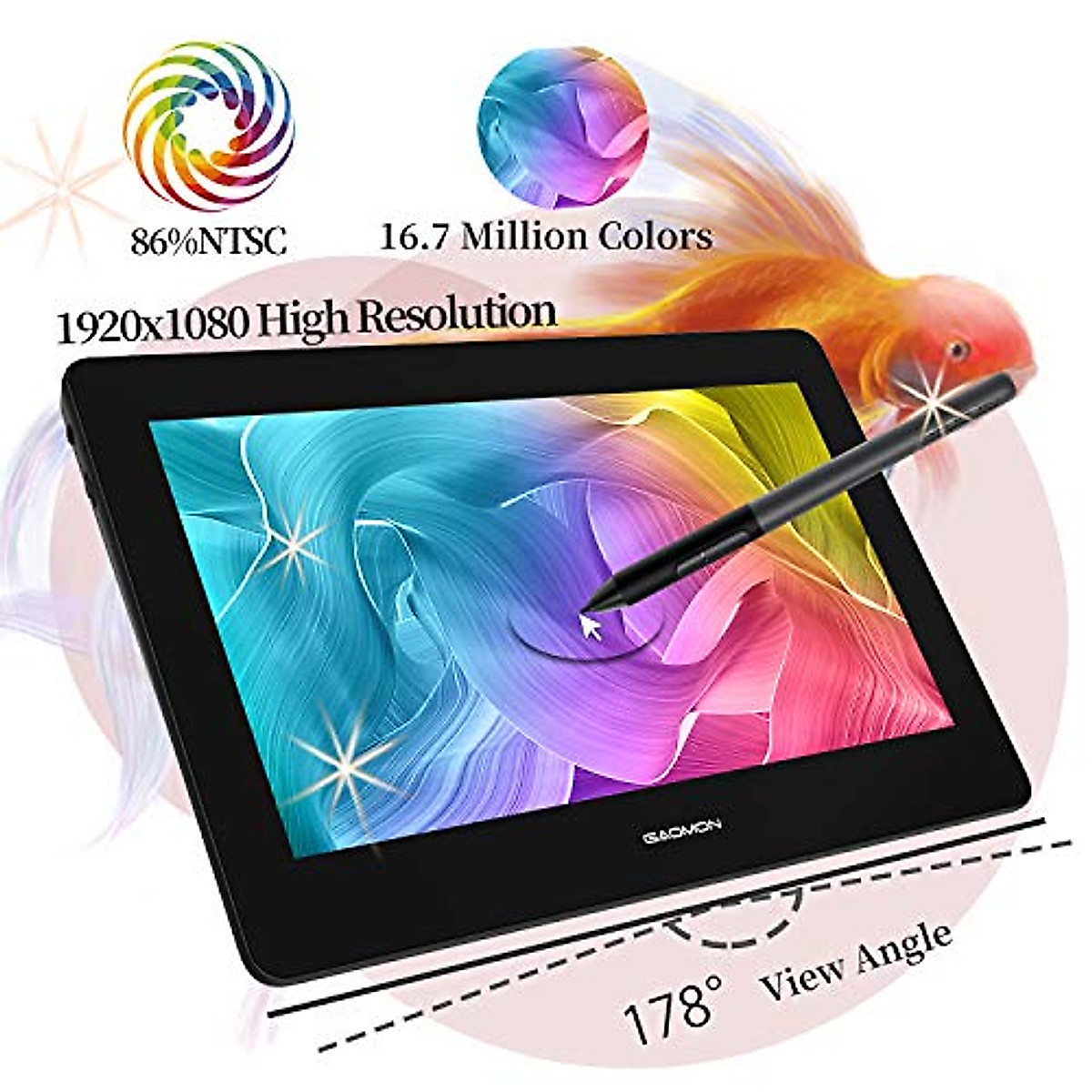GAOMON PD1220 11.6’’ Pen Display (Charcoal Grey) 86% NTSC Full Laminated Graphics Drawing Tablet with Tilt Support 8192 Levels Passive Stylus, Compatible with Windows & Mac &Android