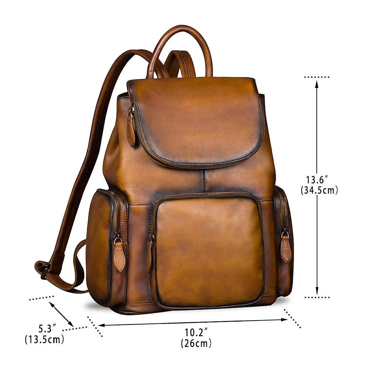 IVTG Genuine Leather Backpack for Women Vintage Real Leather Rucksack Fashion Knapsack Purse Daypack Bag High Capacity (Brown)
