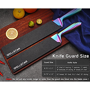 WELLSTAR Knife Edge Guards Set, 2 Piece Universal Blade Covers, BPA Free ABS Protective Blade Sheaths, Non-Scratch Felt Lining Kitchen Knives Covers (Knives not included)