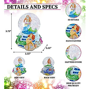 COTA Global Mermaid Stone Snow Globe - Sparkly Water Globe Figurine with Sparkling Glitter, Collectible Novelty Ornament for Home Decor, for Birthdays, Christmas, and Valentine's Day