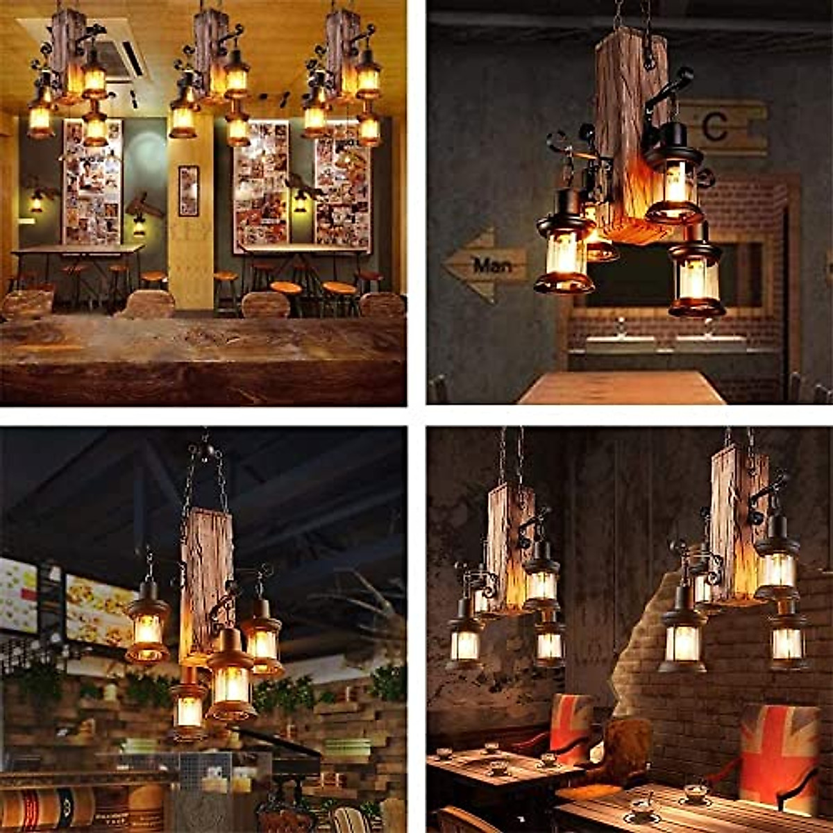 RAUGAJ Lámpara de Araña de 4 Luces Lámpara Colgante de Metal de Personalidad Retro E27 Lámpara Colgante de Barra de Loft Industrial, Altura Lámpara Colgante Vintage Ajustable para la Sala de Estar Caf