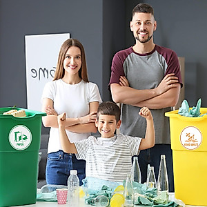 Recycle Sticker for Trash Can, 12 Pieces Trash and Recycle Stickers, Recycling Sorting Sticker Signs Decals Battery Glass Food Waste Paper Plastic Aluminum for Home Kitchen Outdoor Decals (Round)