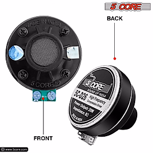 5 CORE Horn Speaker Tweeter Diaphragm Compression Driver 1 Inch Voice Coil 8 Ohm 200W PMPO Aluminum Weatherproof Throat Twist Tweeters Car Audio Speaker System 2Pcs 5C-D26 2PCS